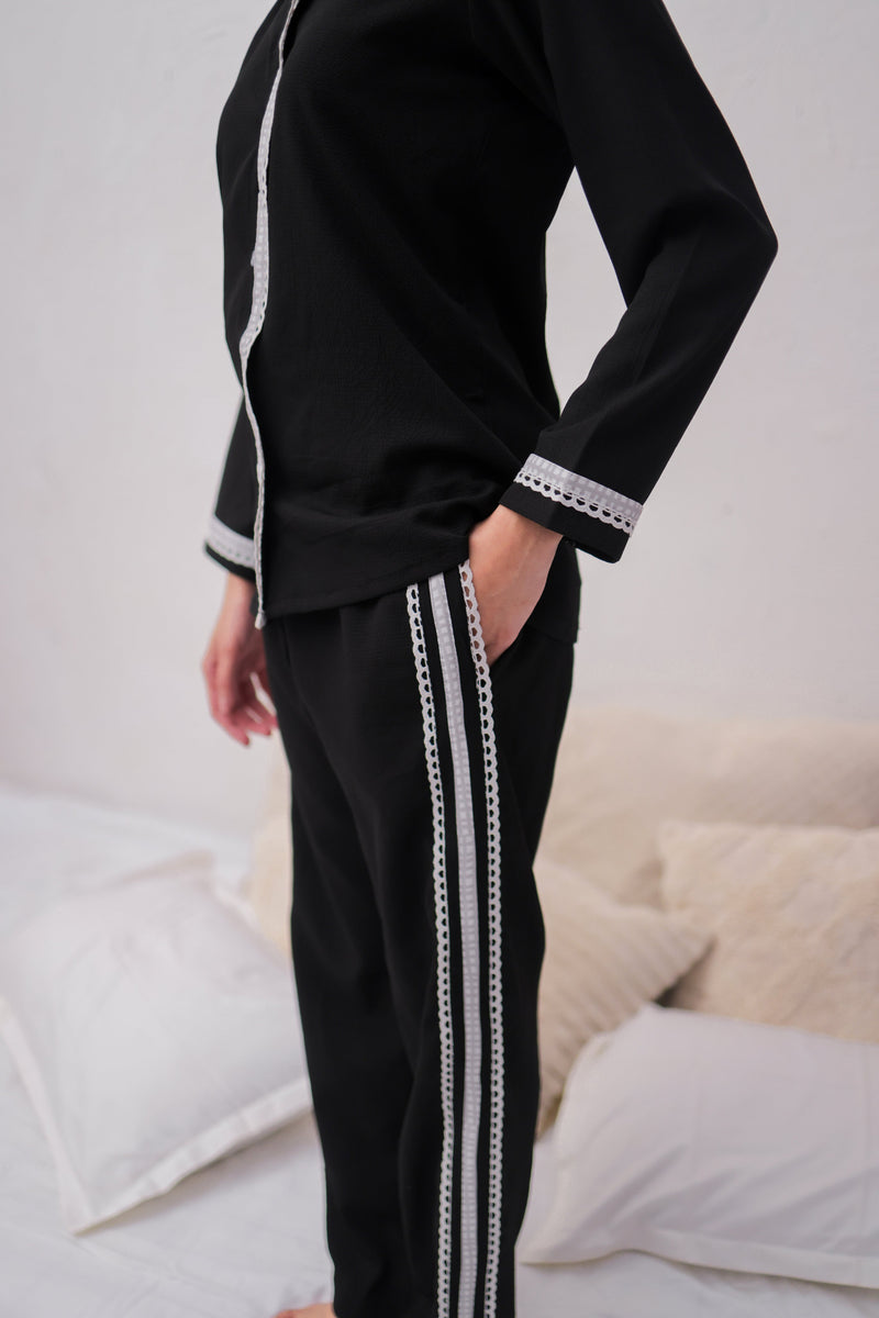 Black Textured PJ Set– House of Comfort