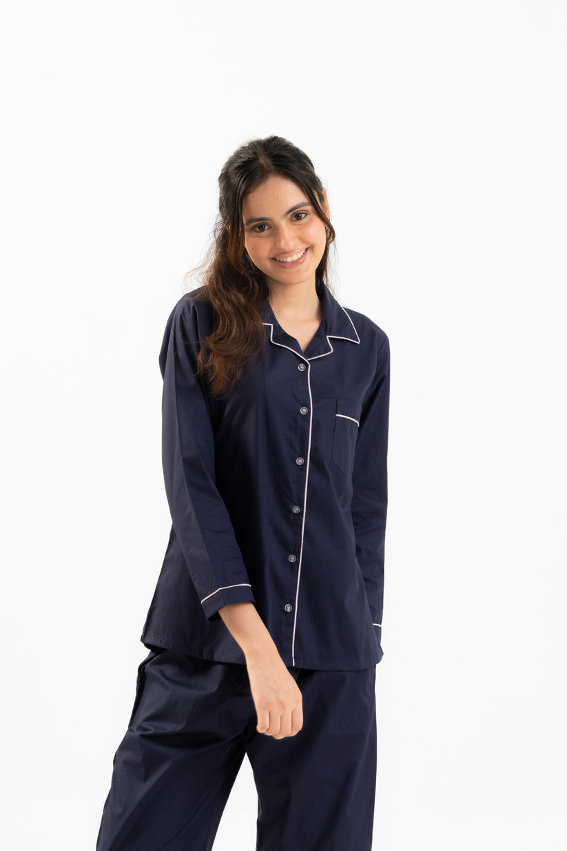 Navy Blue Cotton PJ Set - Female – House of Comfort